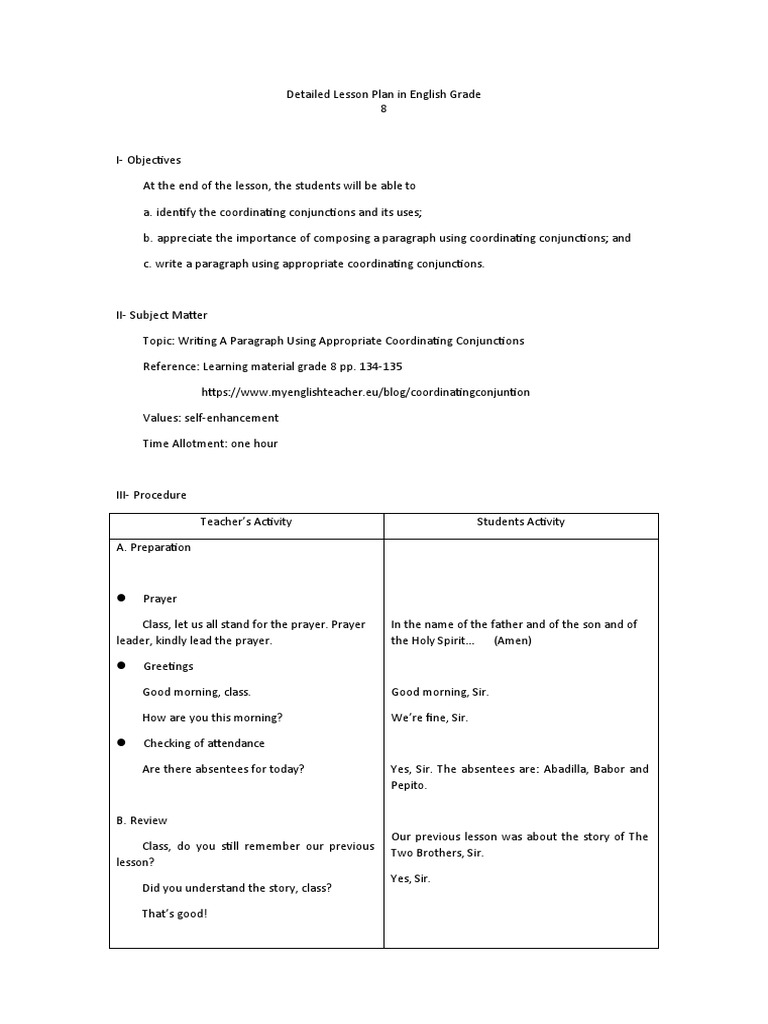 Detailed Lesson Plan in English Grade 8 | PDF | Cognition | Cognitive ...