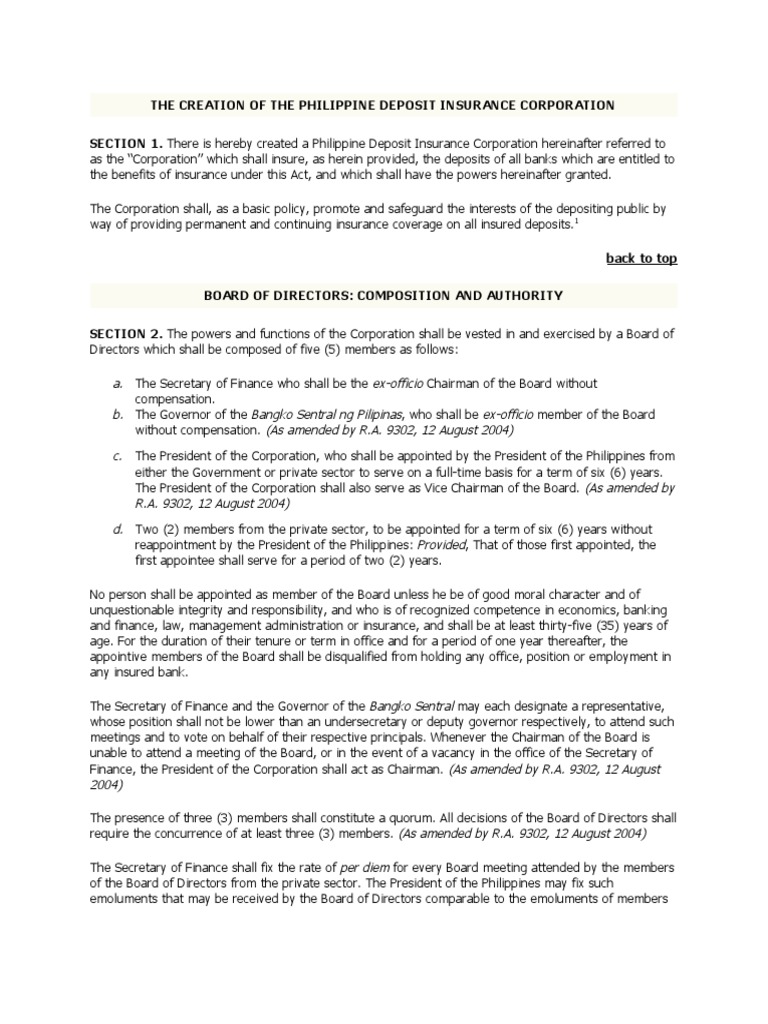 PDIC Law Amended | PDF | Banks | Insurance