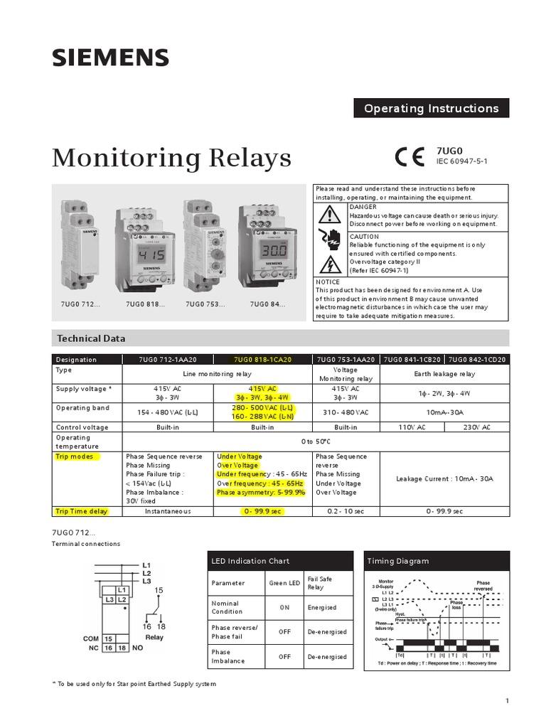 7ug0-Line Monitoring Relay | PDF | Alternating Current | Relay