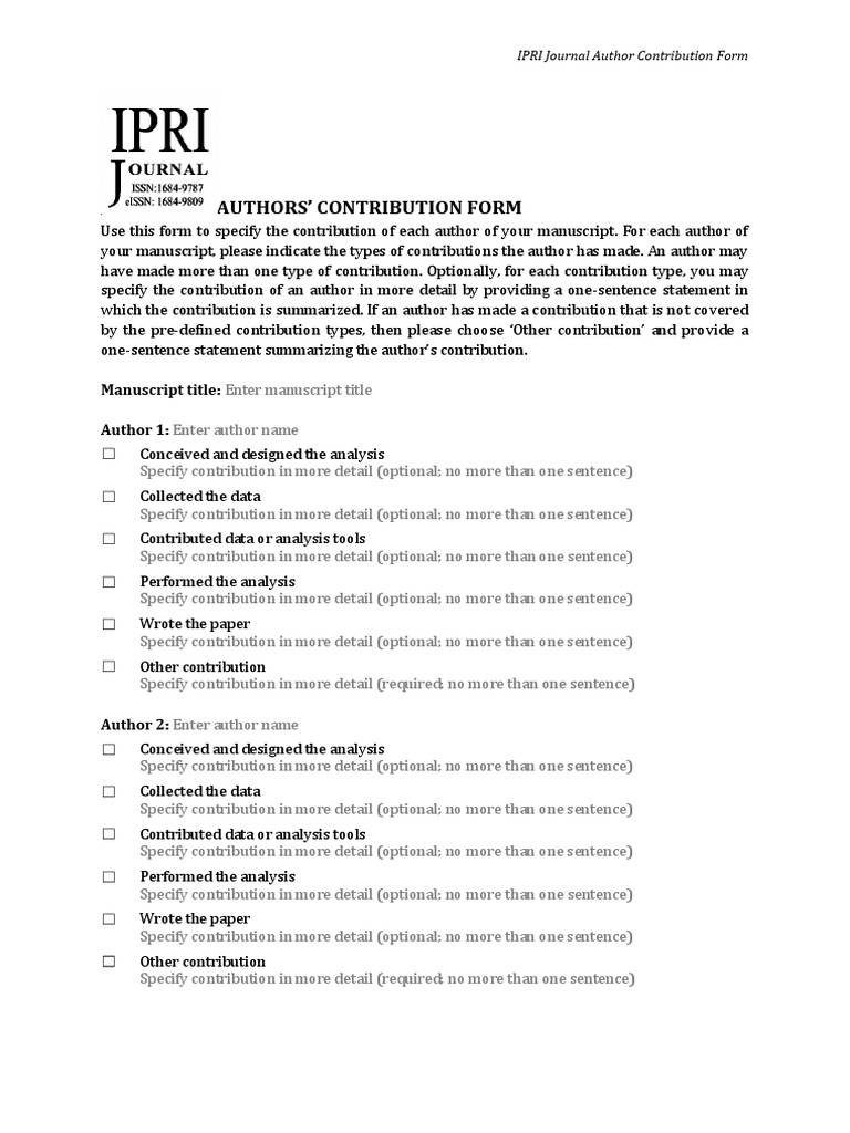 Authors' Contribution Form: Manuscript Title: Author 1 | PDF ...
