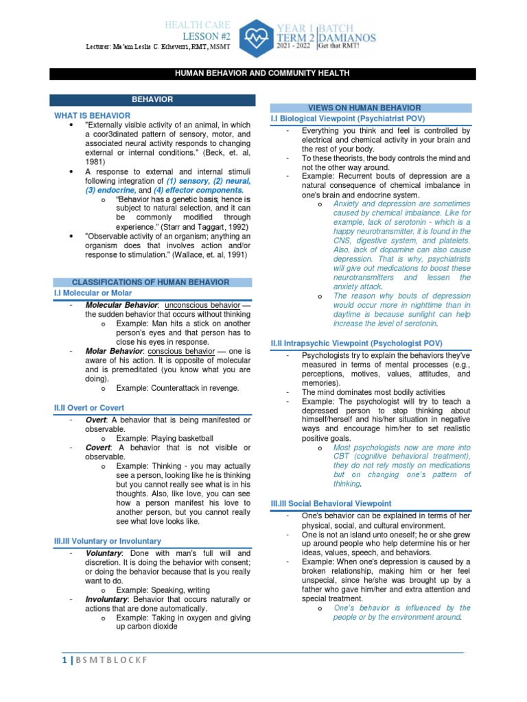 Lec - 2 - Human Behavior and Community Heatlh Education | PDF | Chemical Synapse | Neuron