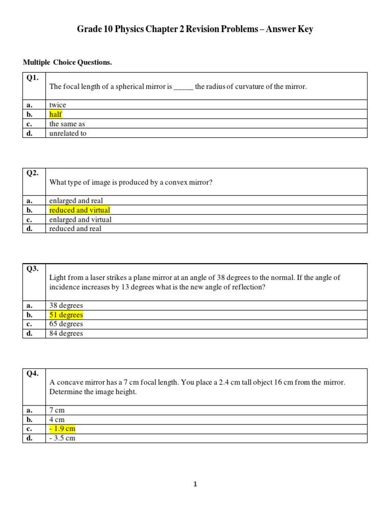 Advanced G10 Physics Revision Materials Chapter 2 AnswerKey | PDF