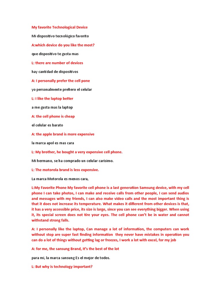 My Favorite Technological Device | PDF