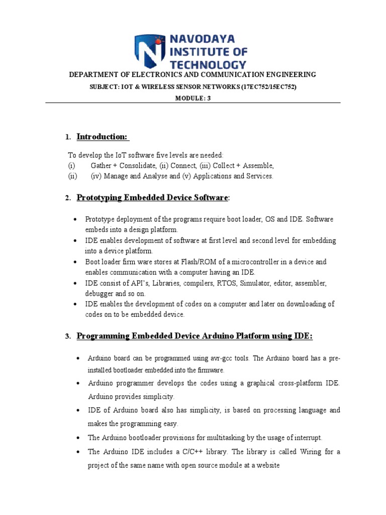 IoT Module-3 Notes | PDF | Internet Of Things | Arduino