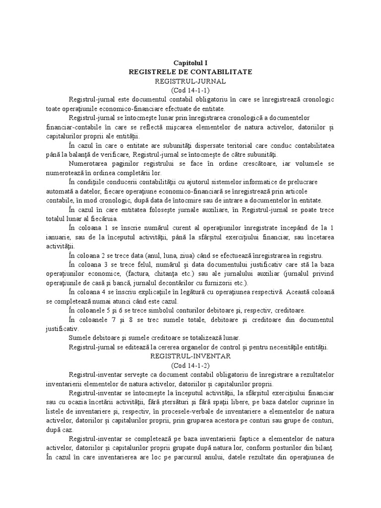 Capitolul I Registrele de Contabilitate | PDF