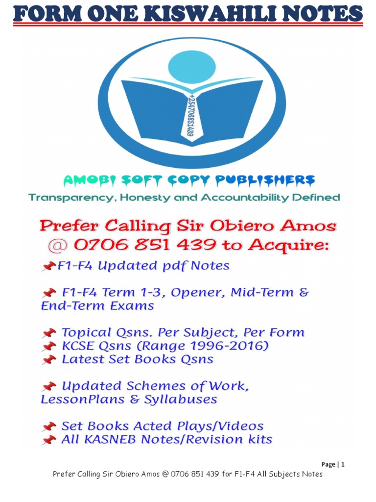 F1 Kiswahili Notes | PDF