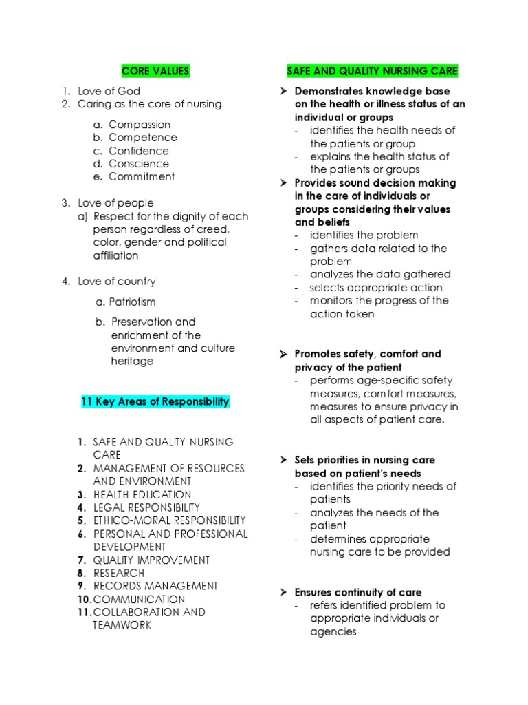 11 Key Areas of Responsibility | PDF | Nursing | Patient