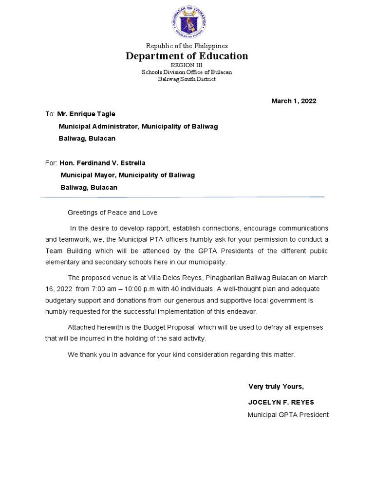 Request Letter - Pta | PDF