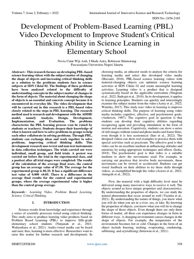 Development of Problem-Based Learning (PBL) Video Development To ...
