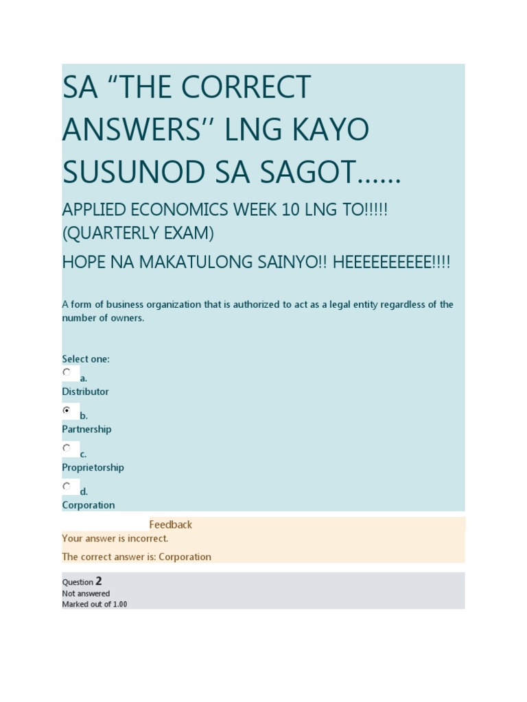 Applied Economics Quarterly Exam Guide | PDF | Supply (Economics) | Demand
