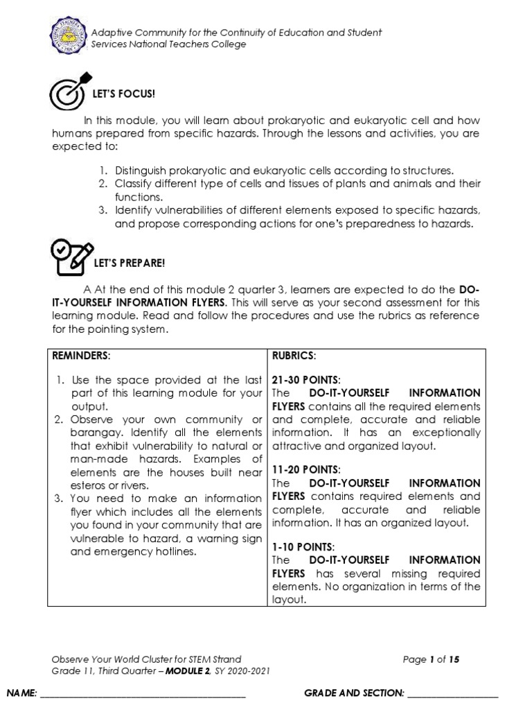Module 2 - Quarter - 3 - Cluster - o - G11 - Stem - Genbio1drr | PDF ...