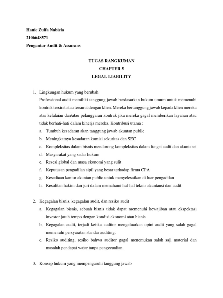 Pengantar Audit & Assurans / Dr. Muhammad Razikun / Summary Chapter 5 ...