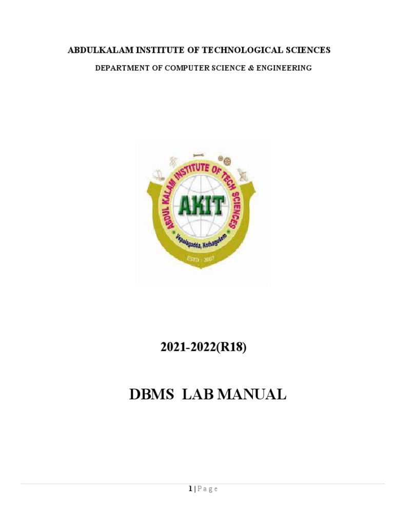 Dbms Lab Manual II Cse II Sem | Download Free PDF | Databases ... Dbms Lab Manual II Cse II Sem | Download Free PDF | Databases ...