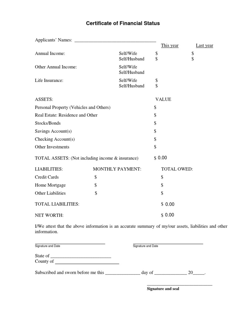 Certificate of Financial Status | PDF