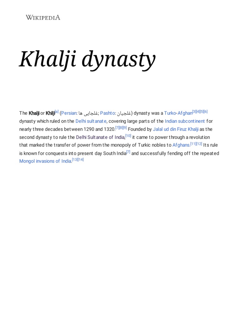Khalji Dynasty - Wikipedia | PDF