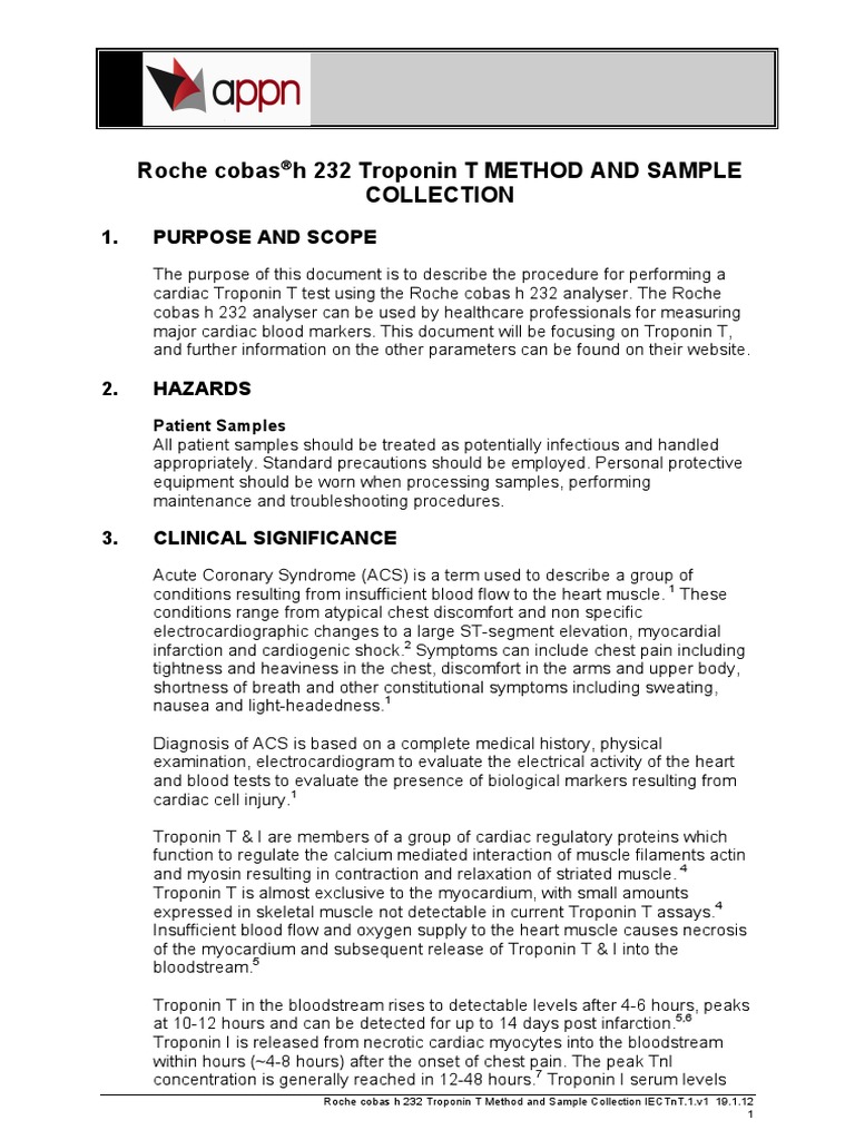 Roche Cobas H 232 Troponin T Method and Sample Collection | PDF ...