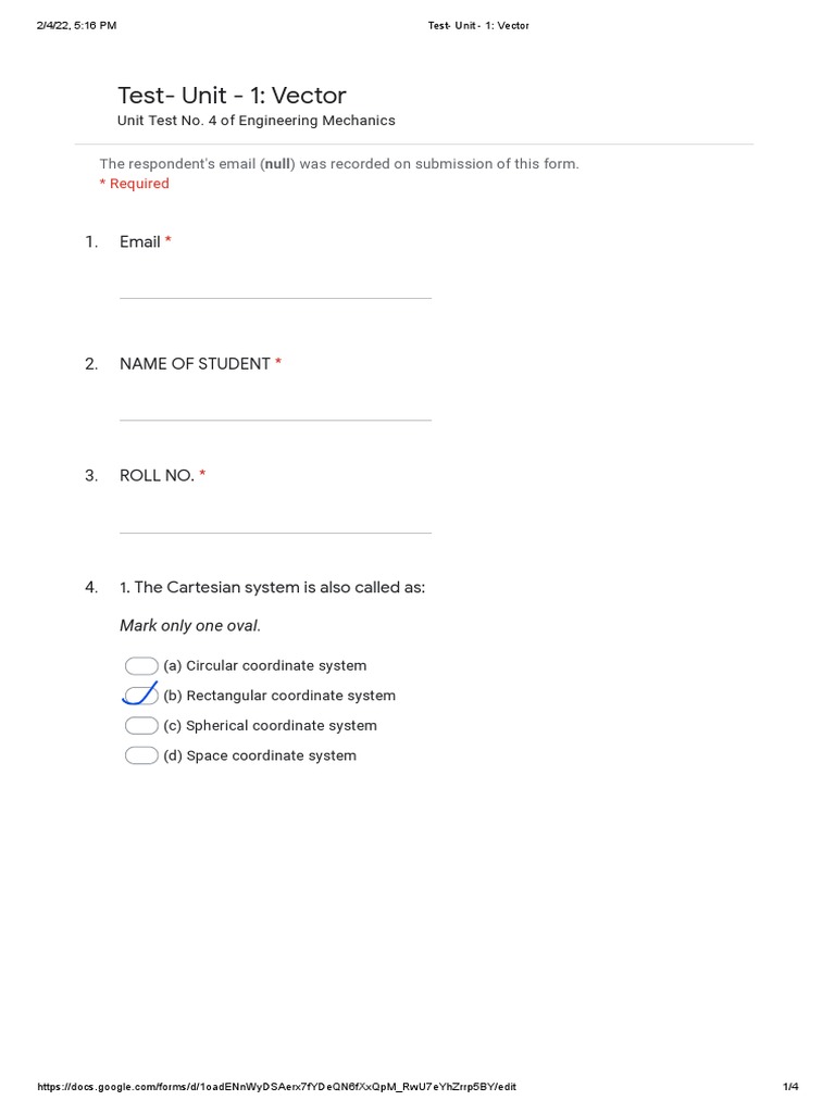 Vector Unit Test Questions | PDF | Cartesian Coordinate System ...