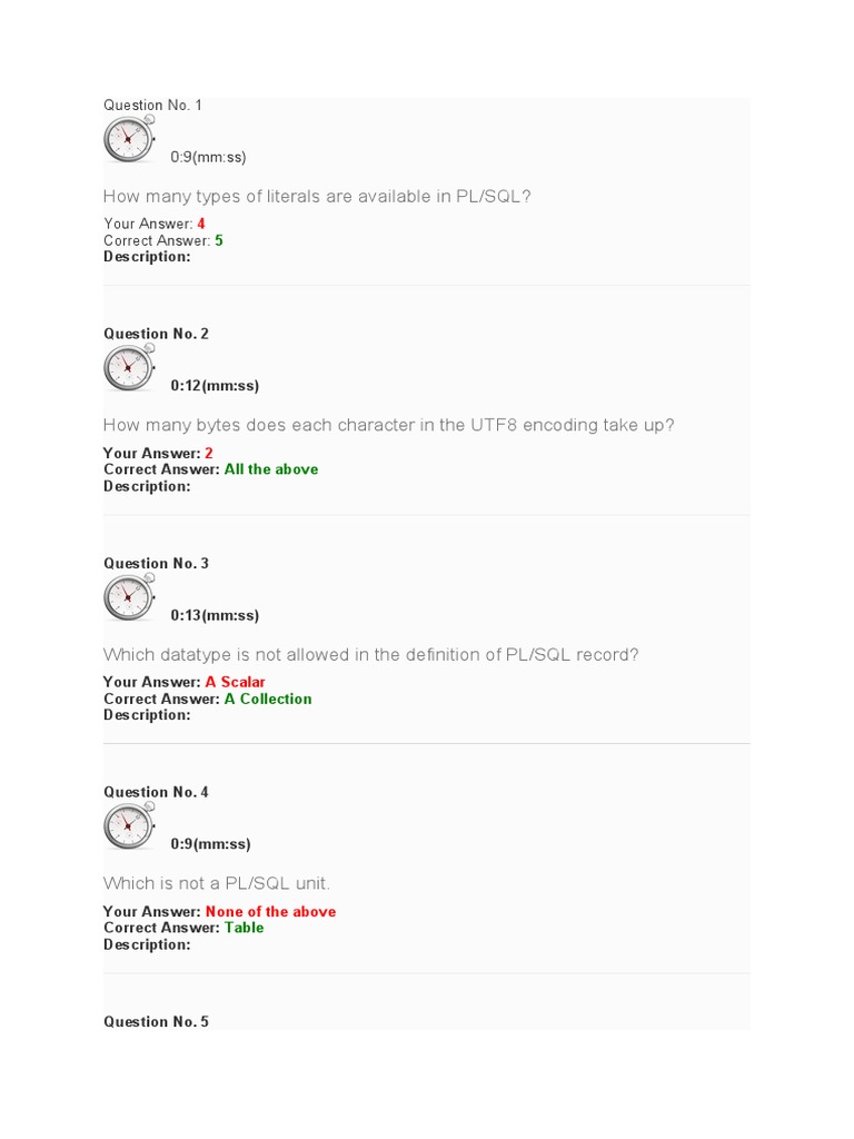 PL/SQL Quiz: Key Concepts & Answers | PDF | Pl/Sql | Data Management