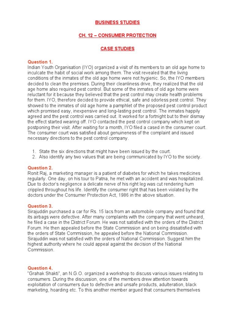 Business Studies Ch. 12 - Consumer Protection Case Studies | PDF | Brand