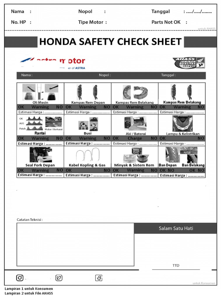 Honda Safety Check Sheet Greyscale 1 | PDF