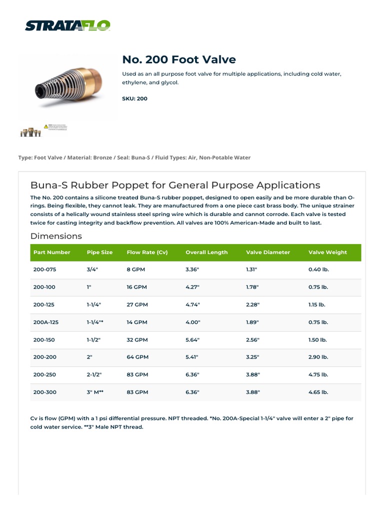 No. 200 Foot Valve - Strataflo | PDF | Valve | Pipe (Fluid Conveyance)