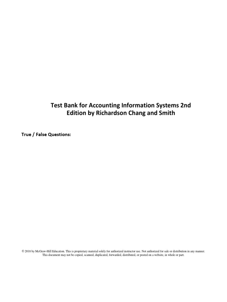 Test Bank For Accounting Information Systems 2nd Edition by Richardson ...