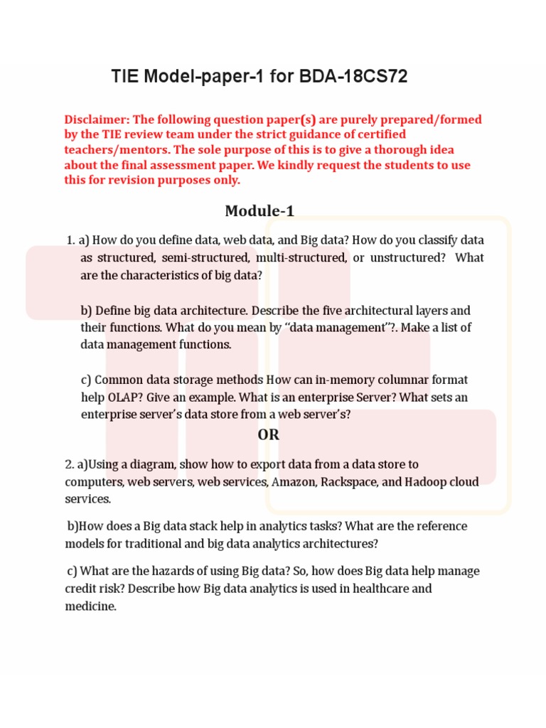 BDA Model Question Paper-1-Tie | PDF