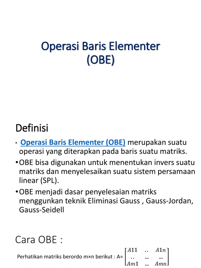 Operasi Baris Elementer (OBE) | PDF | Metode & Bahan Ajar | Sains ...