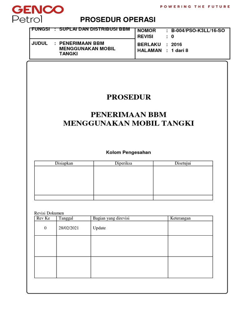 Sop Penerimaan BBM Dengan MT | PDF