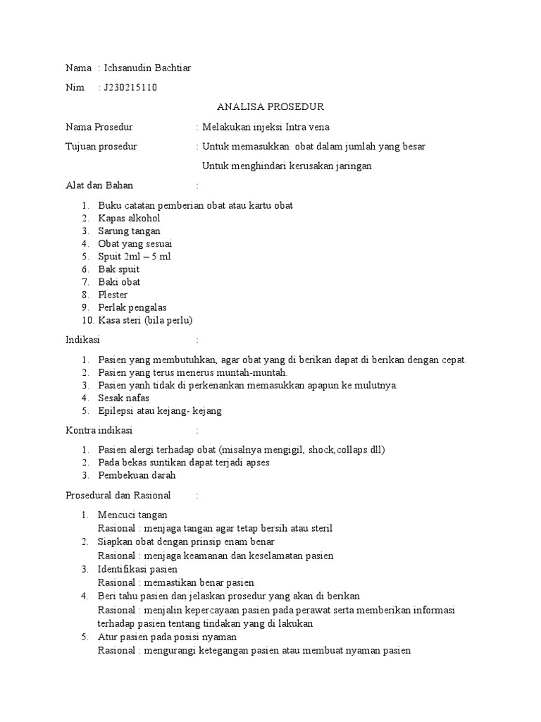 Prosedur Injeksi Intravena: Panduan Lengkap | PDF | Sains & Matematika
