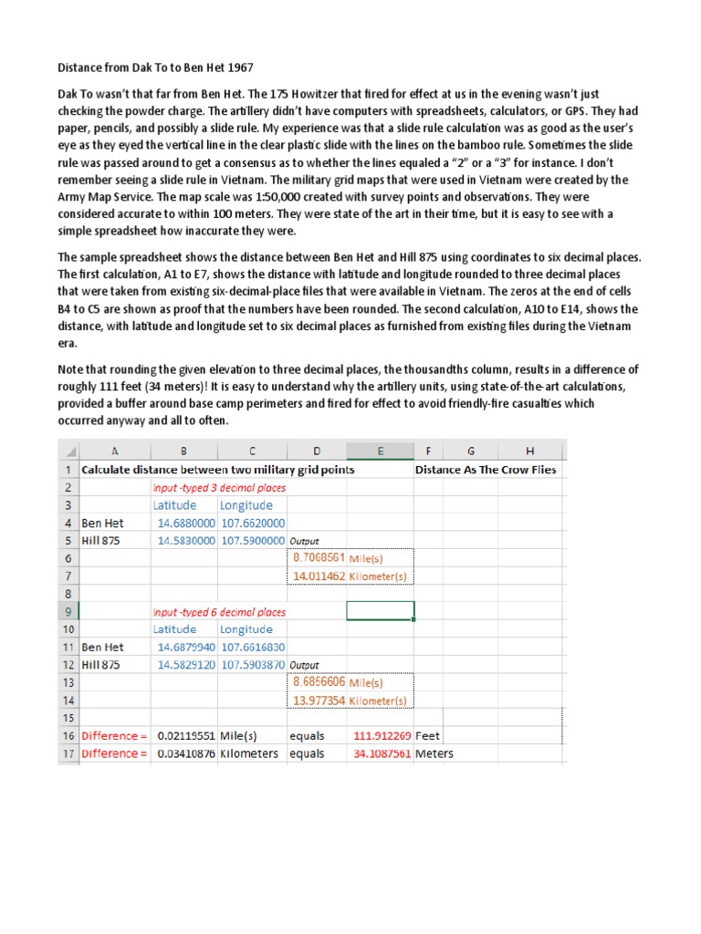 Artillery Distance Calculation Ben Het To Hill 875 | PDF