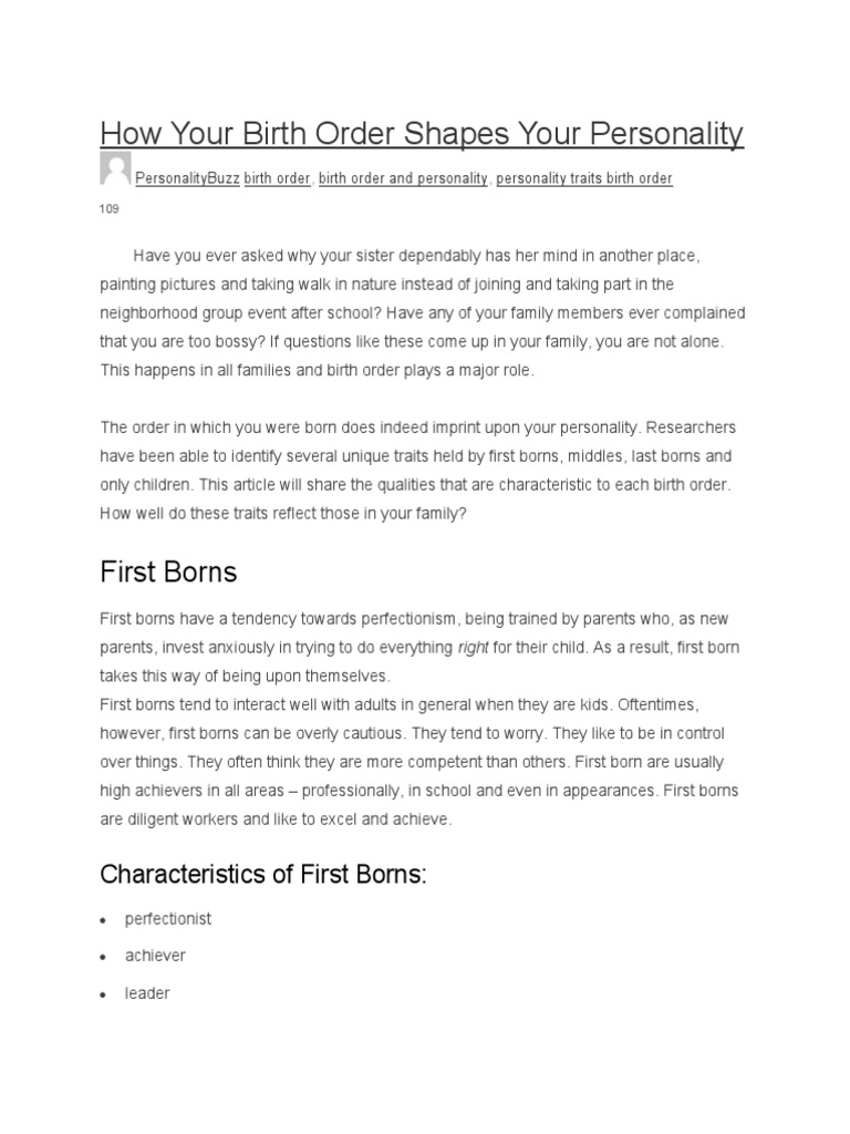 How Your Birth Order Shapes Your Personality | PDF | Perfectionism ...