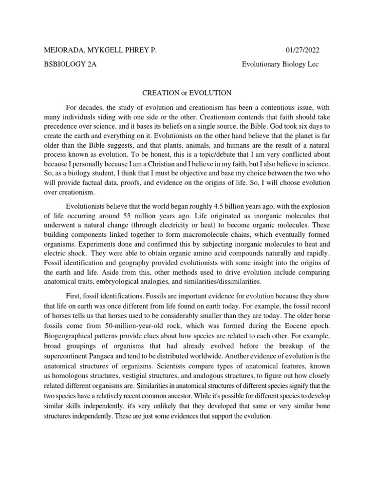Creation or Evolution Activity | PDF | Creationism | Evolution