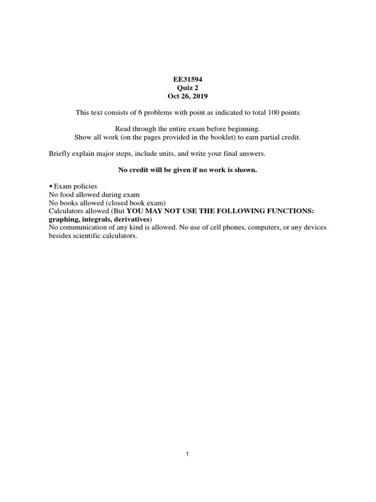 2019 EE31594 Quiz2 Solution | PDF | Amplifier | Electrical Components
