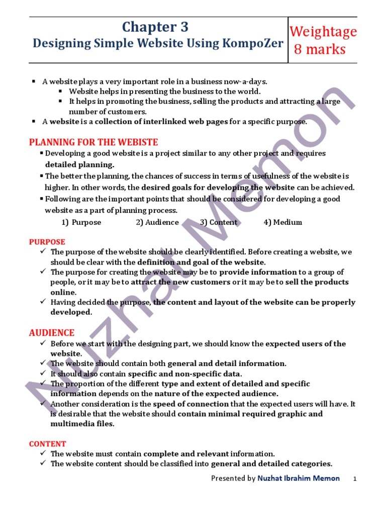 STD 12 Computer Chapter 3 Designing Simple Website Using KompoZer | PDF ...