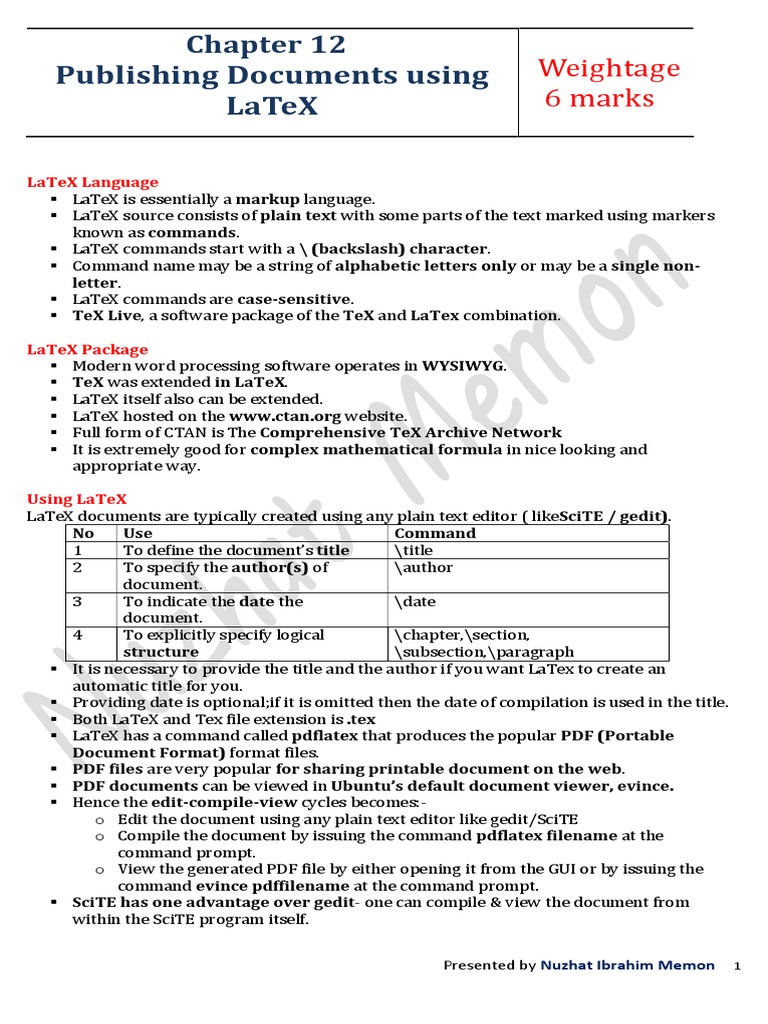STD 12 Computer Chapter 12 Publishing Documents Using LaTeX | PDF | Te X | Typefaces