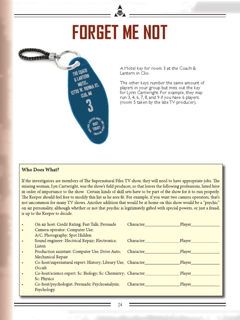 Forget Me Not: Call of Cthulhu Guide | PDF