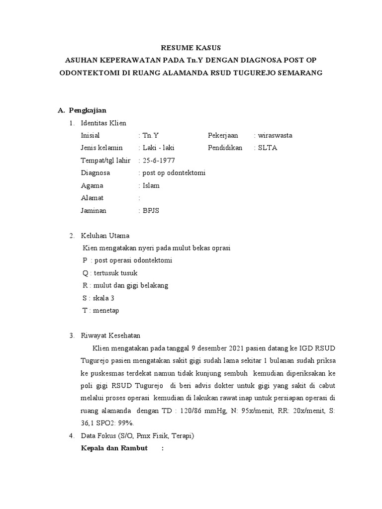 Resume KMB w2 Post Op Odontektomi Revisi | PDF