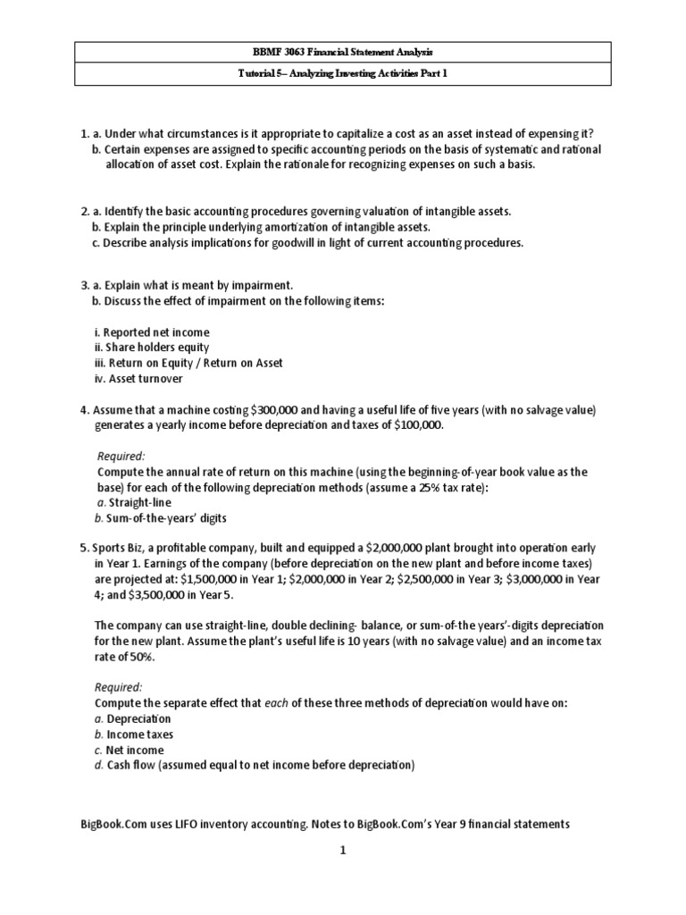 FSA - Tutorial 5 Analyzing Investing Activities Part 2 | PDF ...
