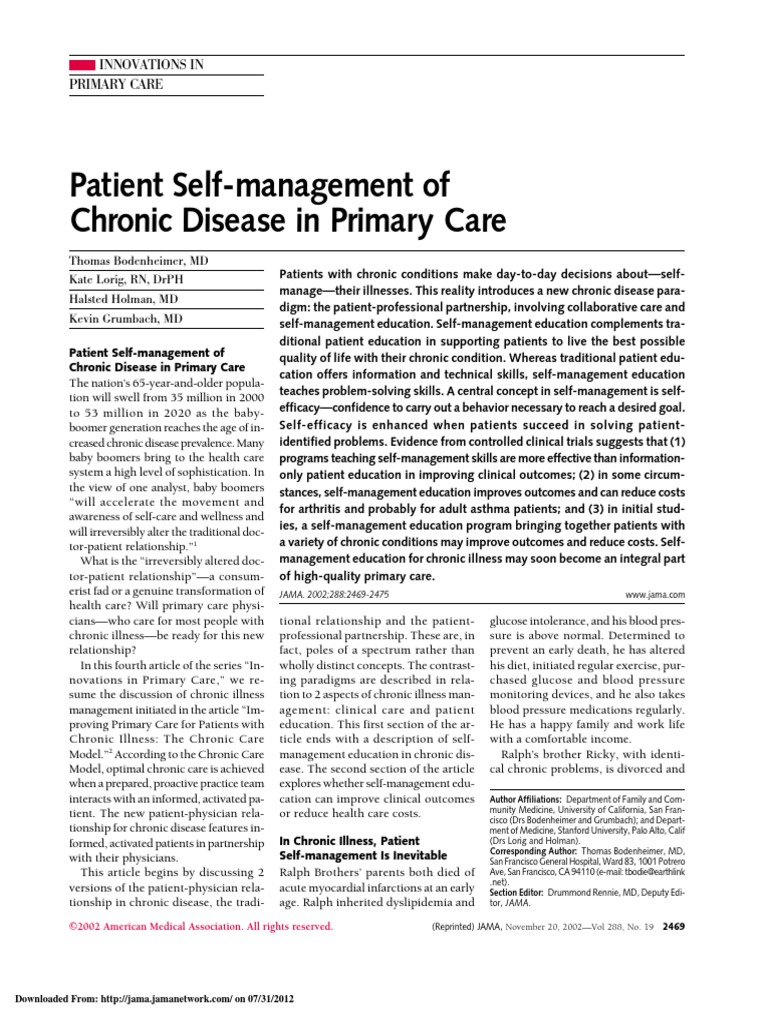 Patient Self-Management of Chronic Disease in Primary Care | PDF ...