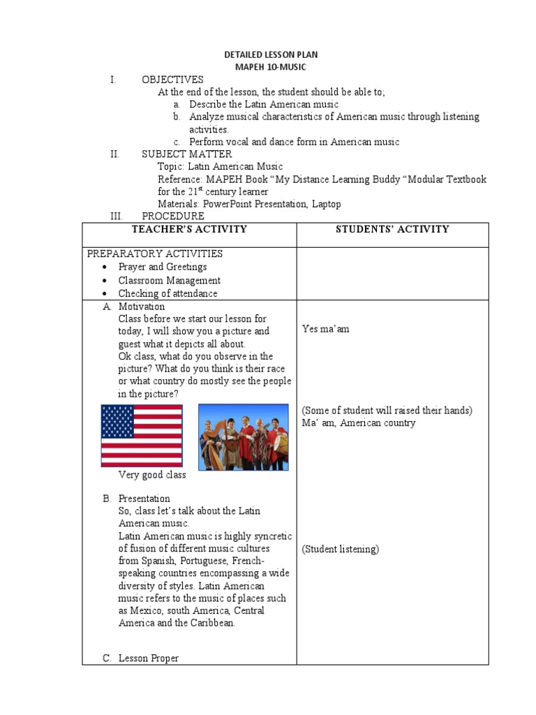 Teacher'S Activity Students' Activity: Detailed Lesson Plan Mapeh 10 ...