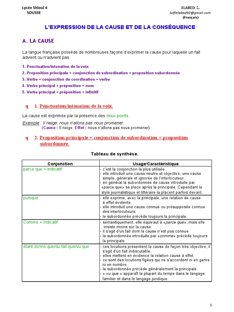 Expression de la cause en français | PDF
