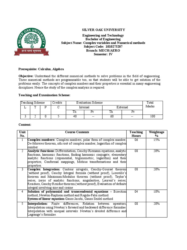 Complex Variable and Numerical Methods | PDF | Complex Number | Integral