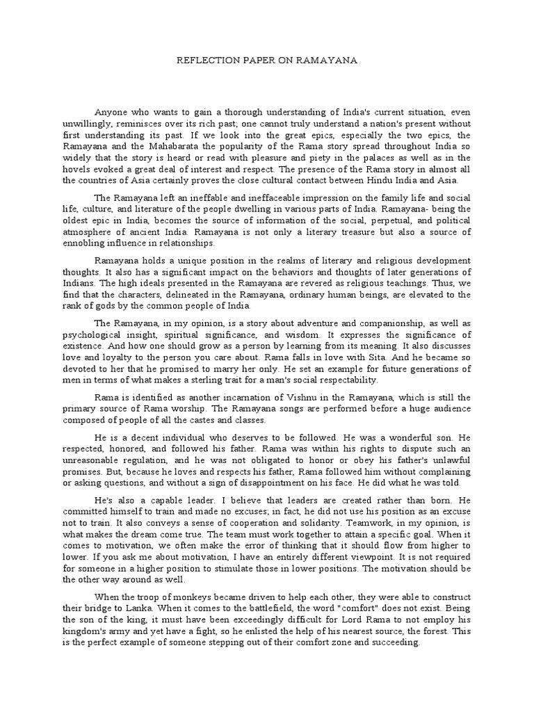 Reflection Paper On Ramayana | PDF | Ramayana | Rama