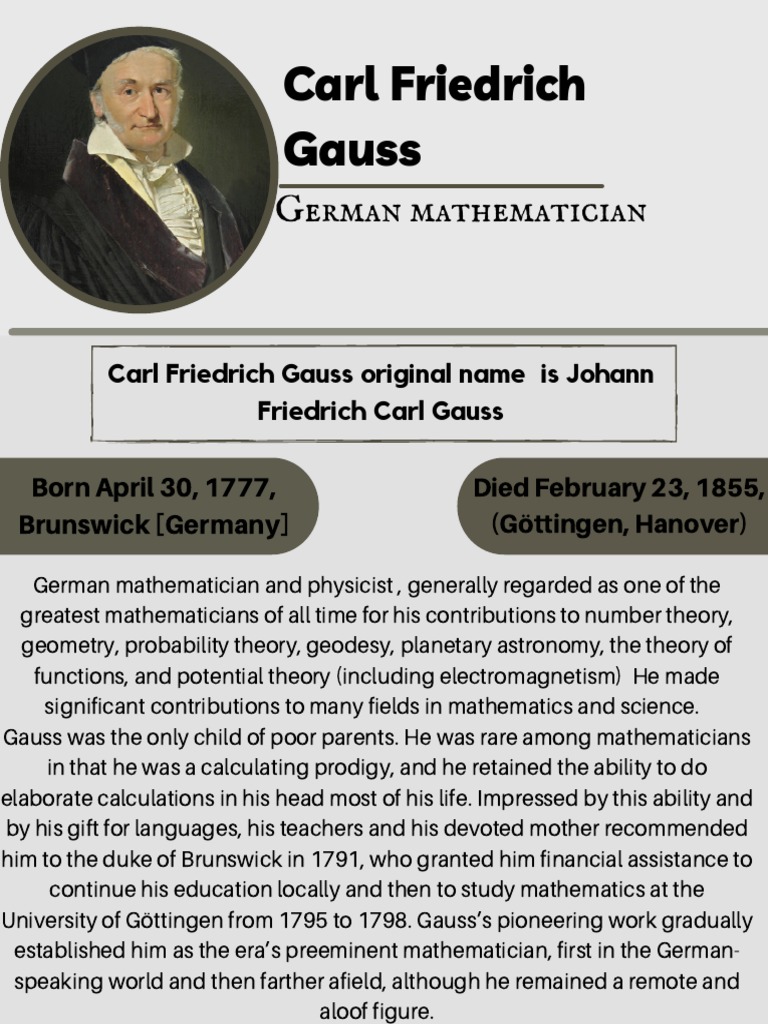 Carl Friedrich Gauss: German Mathematician | PDF | Mathematics ...