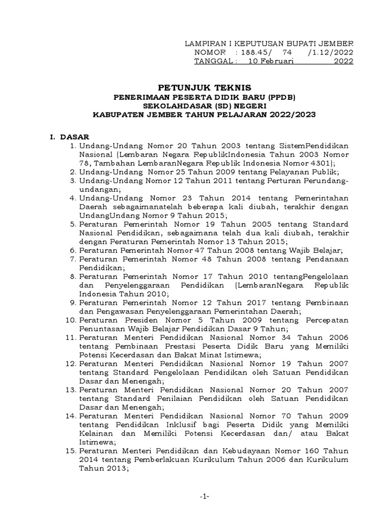 Juknis PPDB SD 2022-2023 Final | PDF