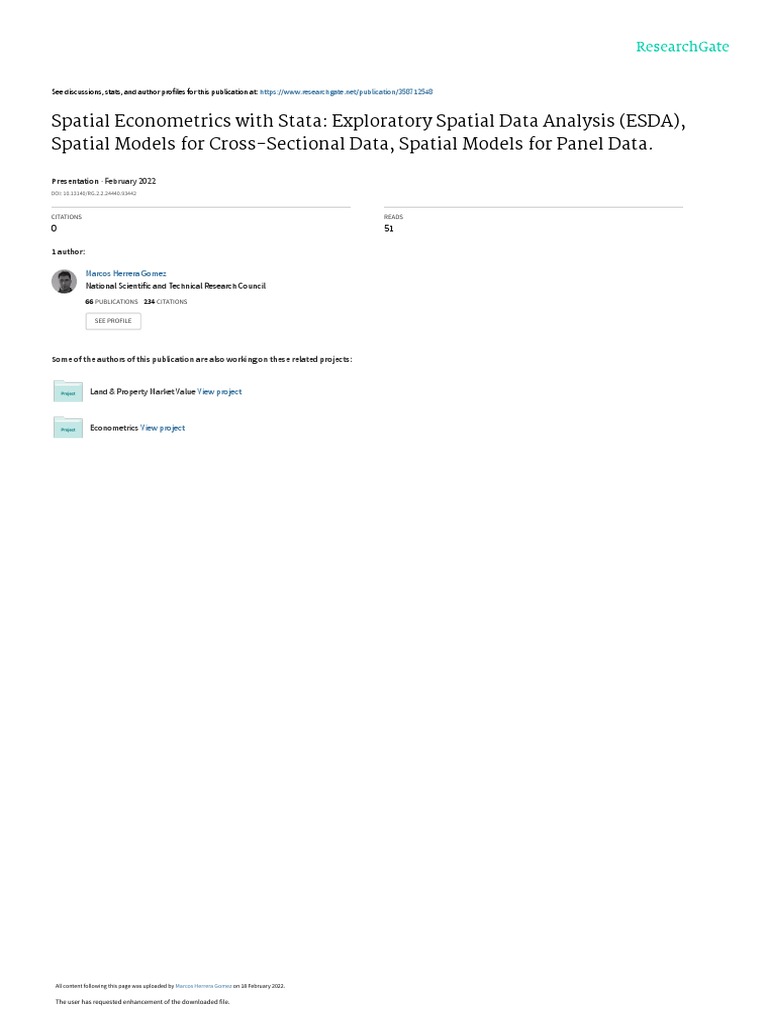 Spatial Econometricswith Stata 2022 | PDF | Spatial Analysis | Data
