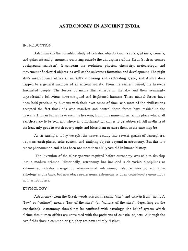 Tracing the Origins and Evolution of Astronomy in Ancient India: From ...