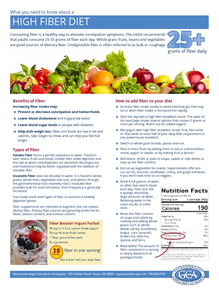 High Fiber Diet Handout | PDF | Whole Grain | Dietary Fiber