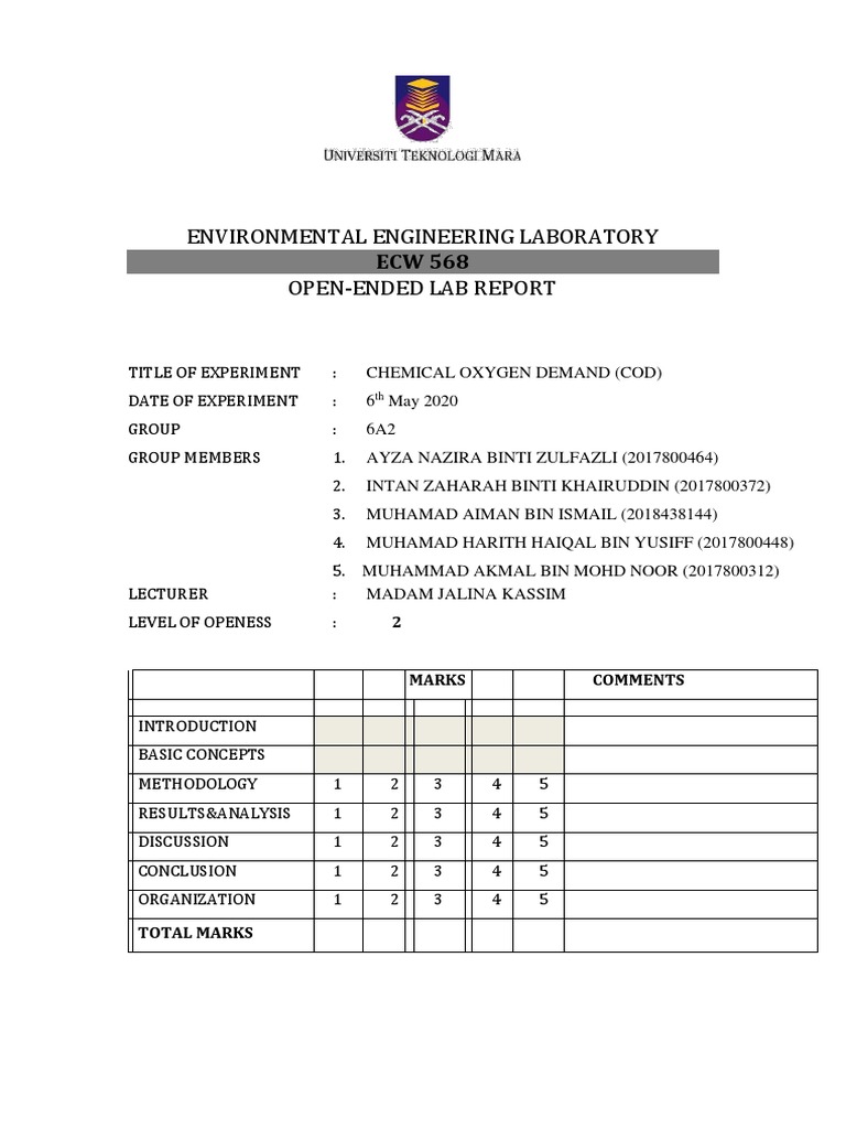 Environmental Engineering Laboratory Open-Ended Lab Report | PDF | Sewage Treatment | Water And ...